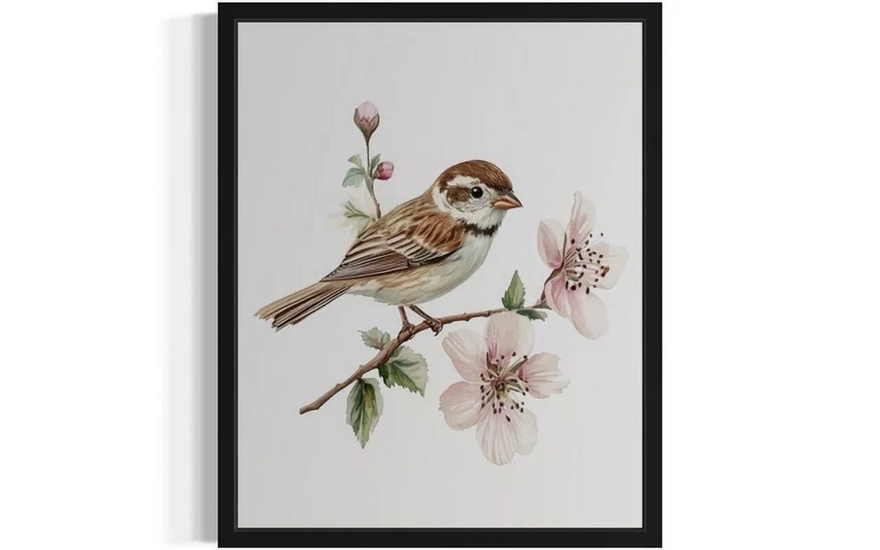 Chipping Sparrow Bird On Branch Watercolor Art Print Poster Wall Art ...