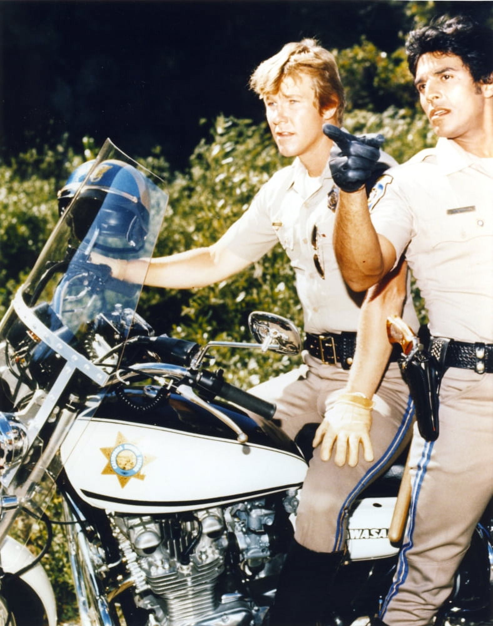 Chips Movie Scene in Police Uniform with Motorcycle and Pistol Photo ...