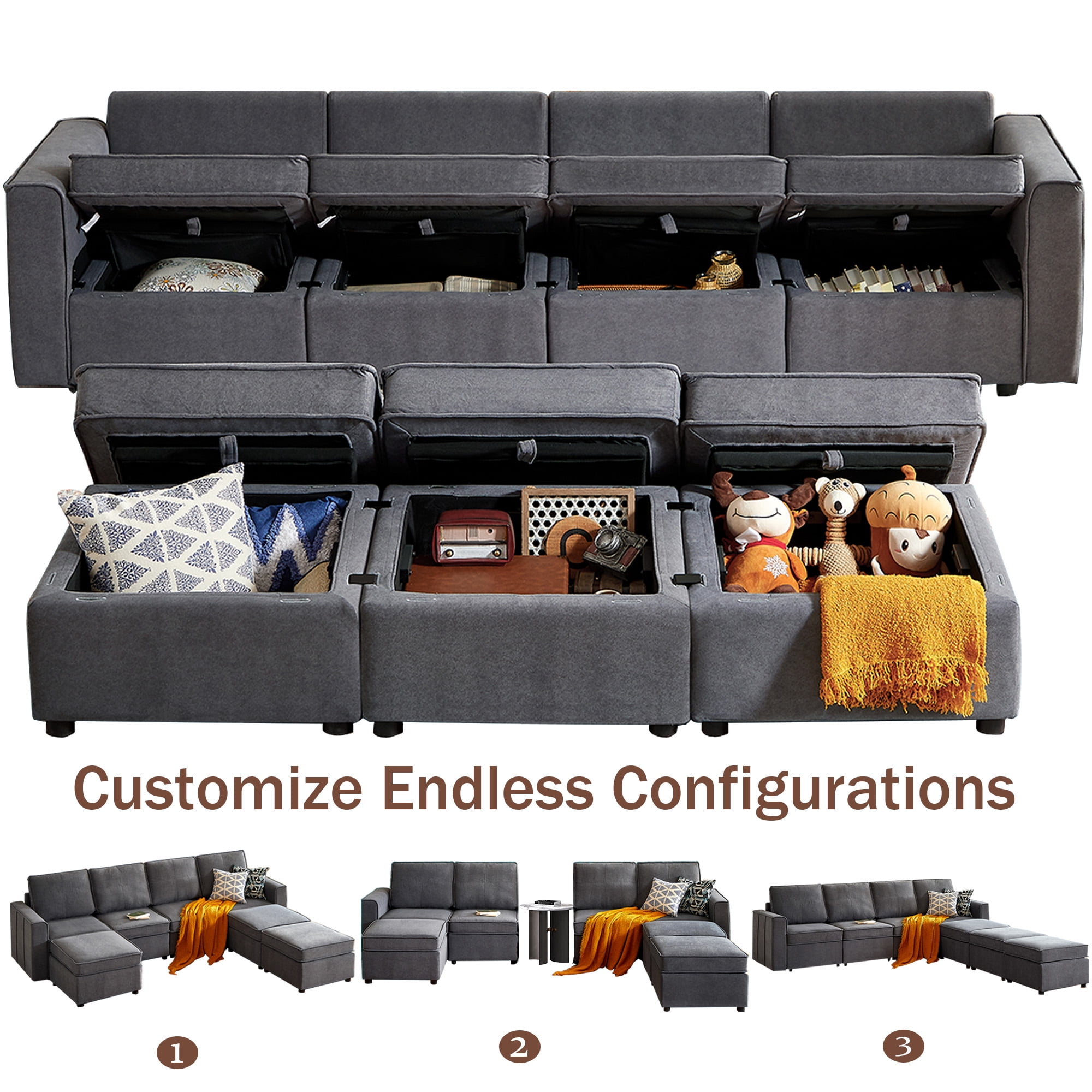 Chireca Modular Sectional Sofa, U Shaped Sectional Modular Sofa Couch ...