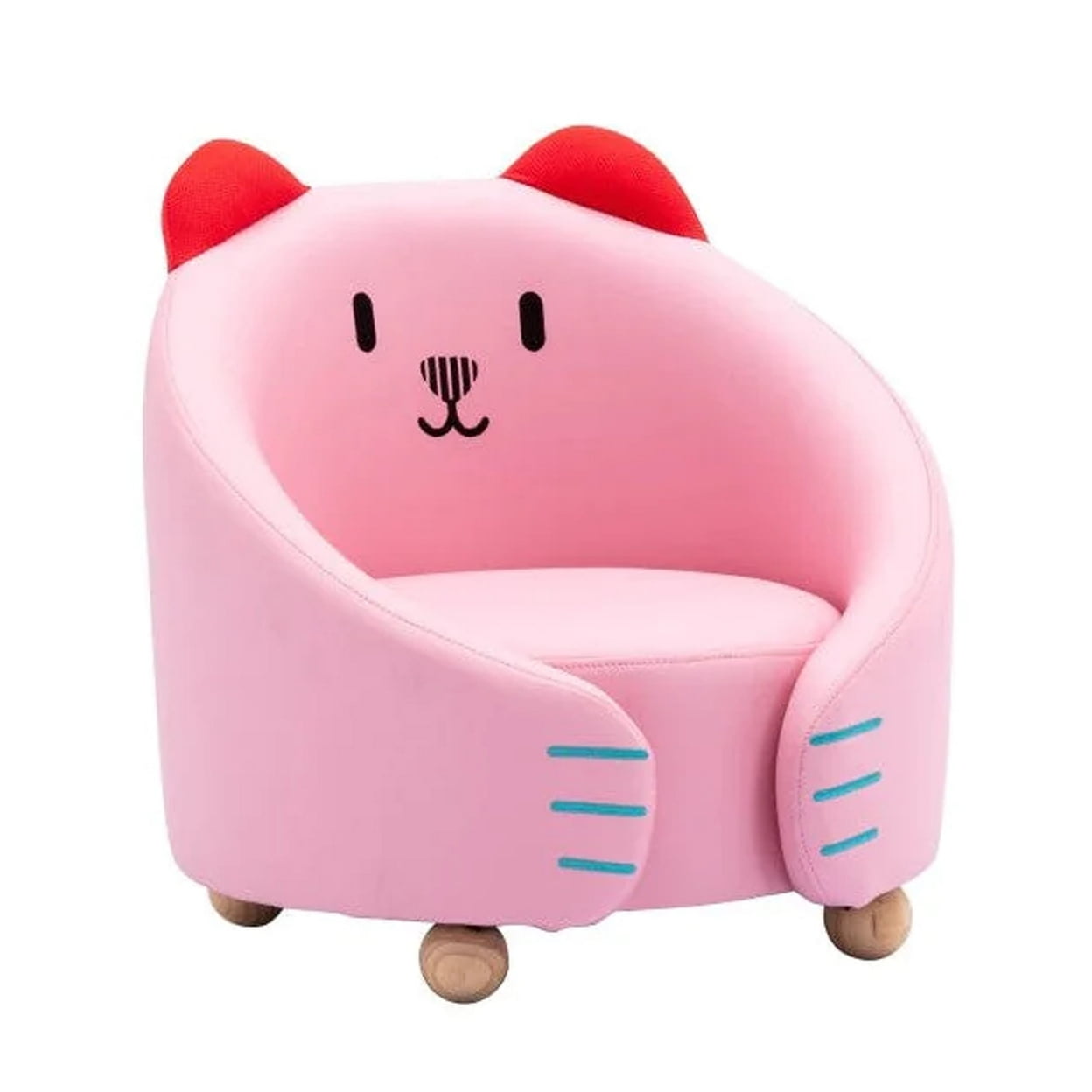 Chiri 19 Inch Kids Chair, Pink Faux Leather, Curved Seat, Kitty Cat ...