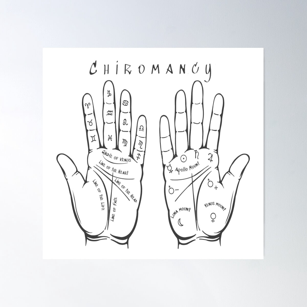 Chiromancy - Palmistry Poster Wall Art, Modern Wall Decor For Living ...