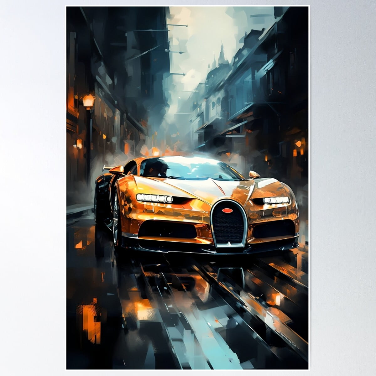Chiron Hypercar In Rainy City, High Performance Vehicle Canvas Art ...
