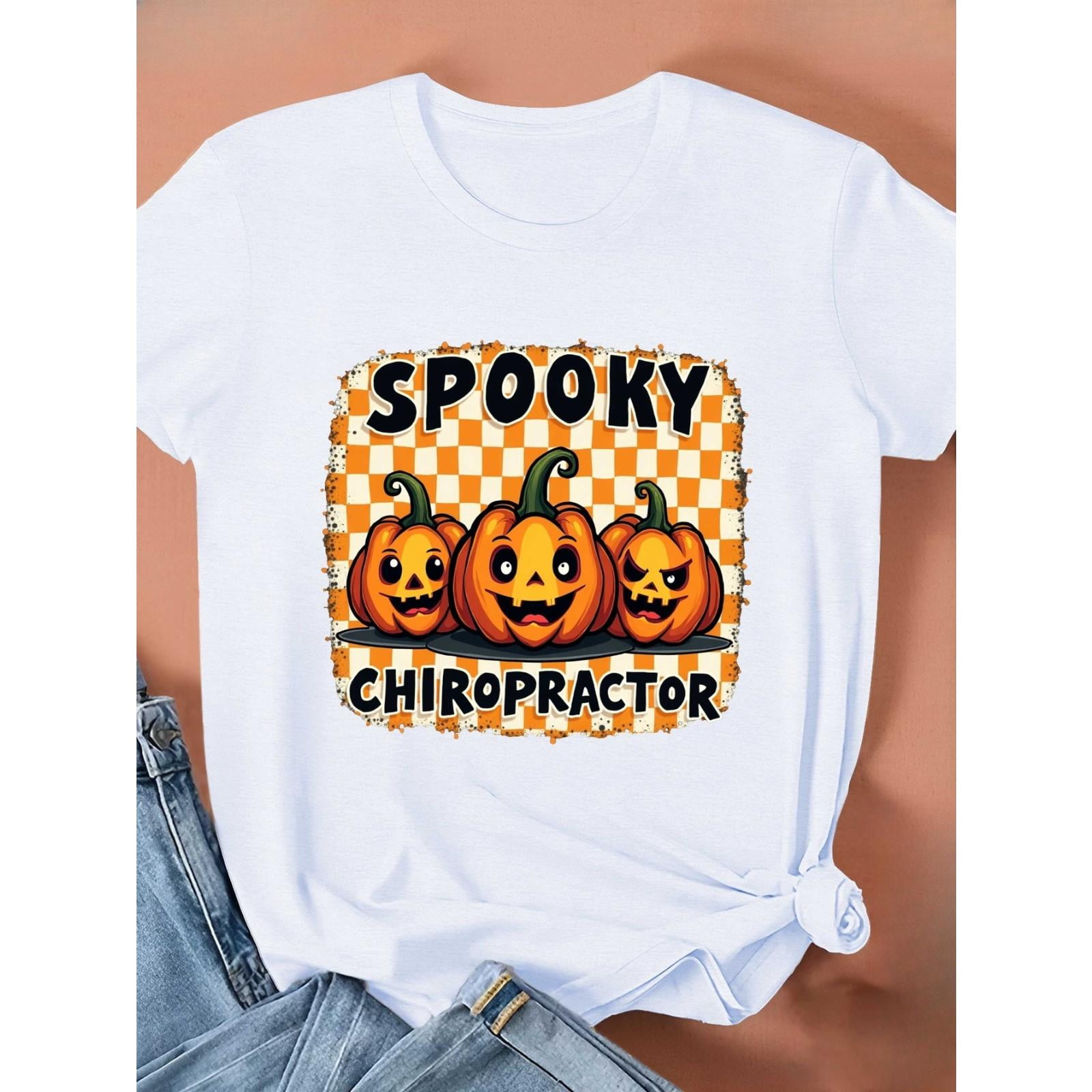 Chiropractor Tee Halloween Pumpkin Spine Design T Shirt Letter Graphic ...