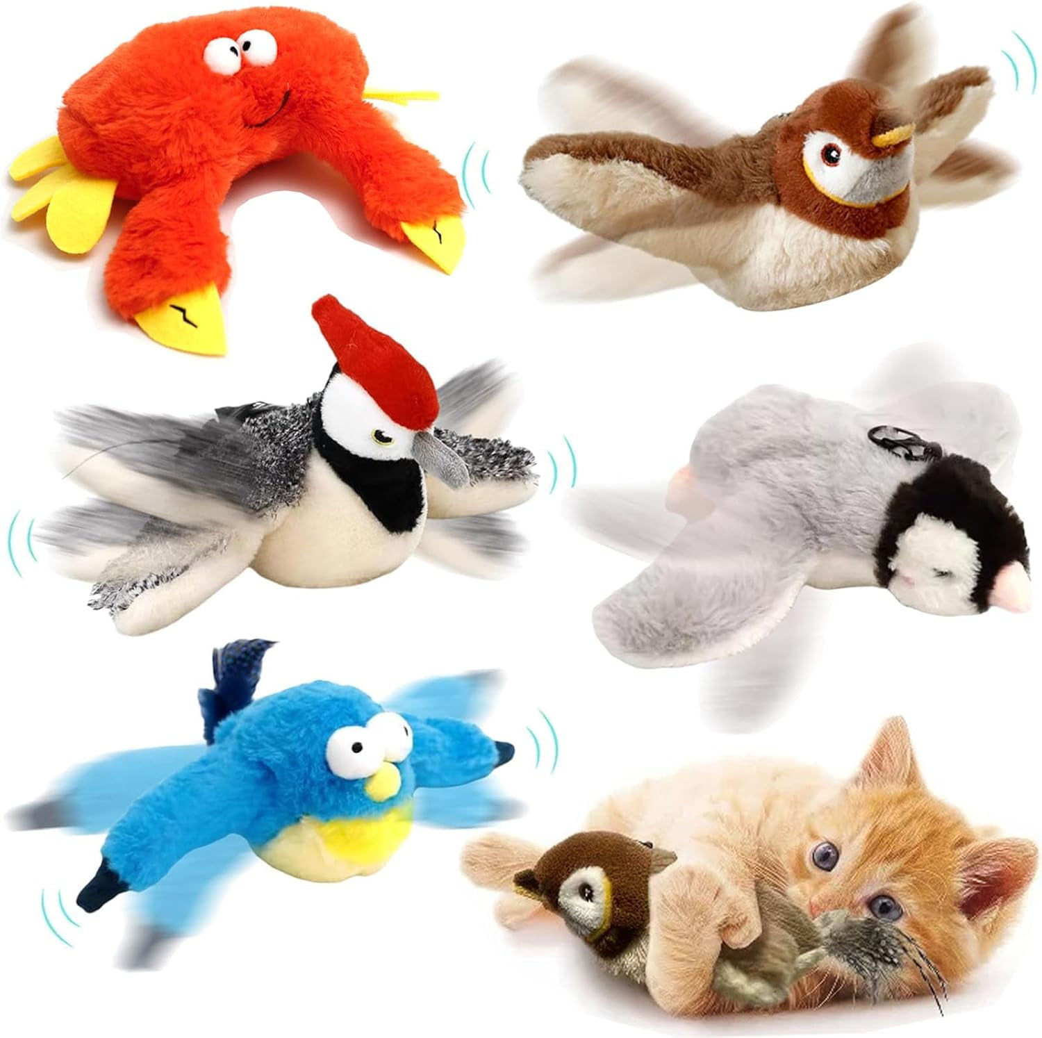 Chirping Bird Cat Toy Flapping Wings, Flying Bird Cat Toys for Indoor ...