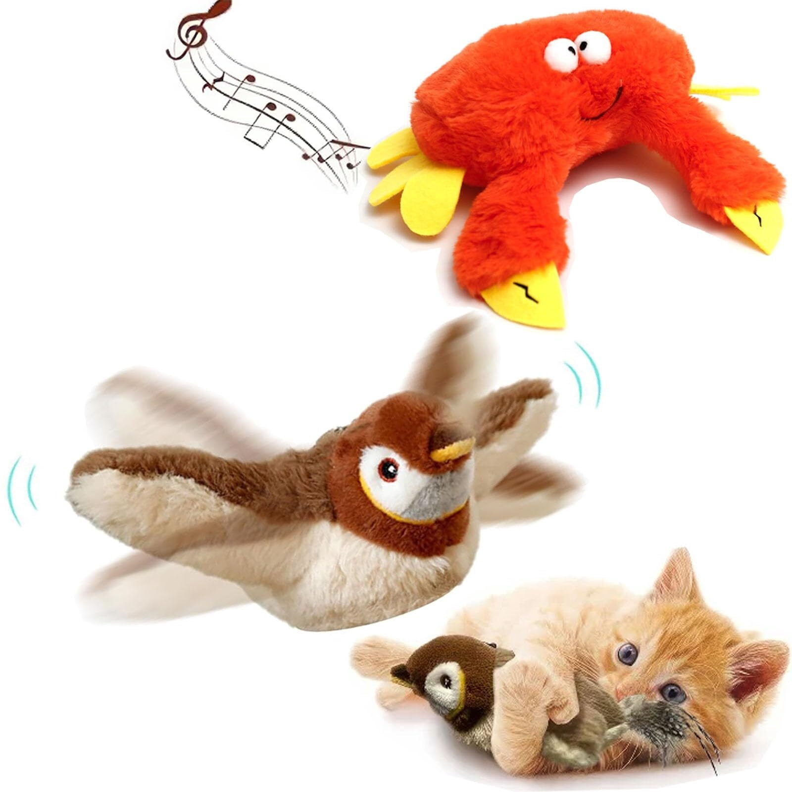 Chirping Bird Cat Toy Flapping Wings, Flying Bird Cat Toys for Indoor ...