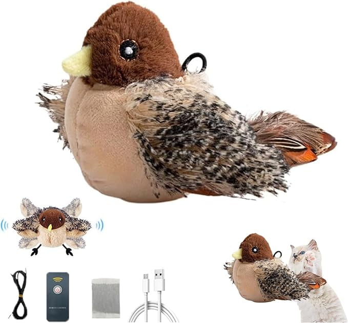 Chirping Bird Cat Toy Flapping Wings, Simulated Chirping Bird Cat Toy, Rechargeable Interactive ...