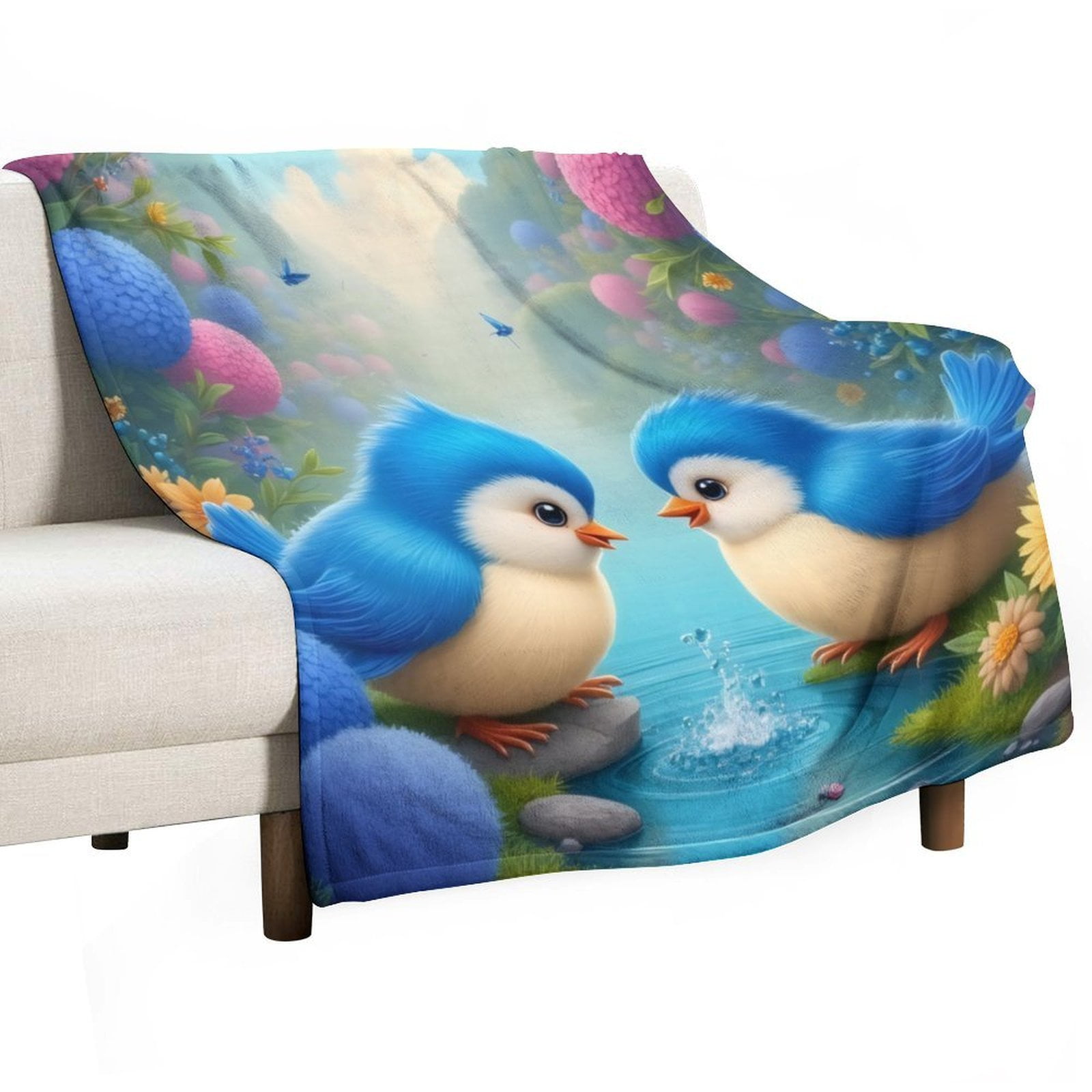 Chirping Bluebirds in Fantasy Garden Throws Blankets for Sofa Bed ...