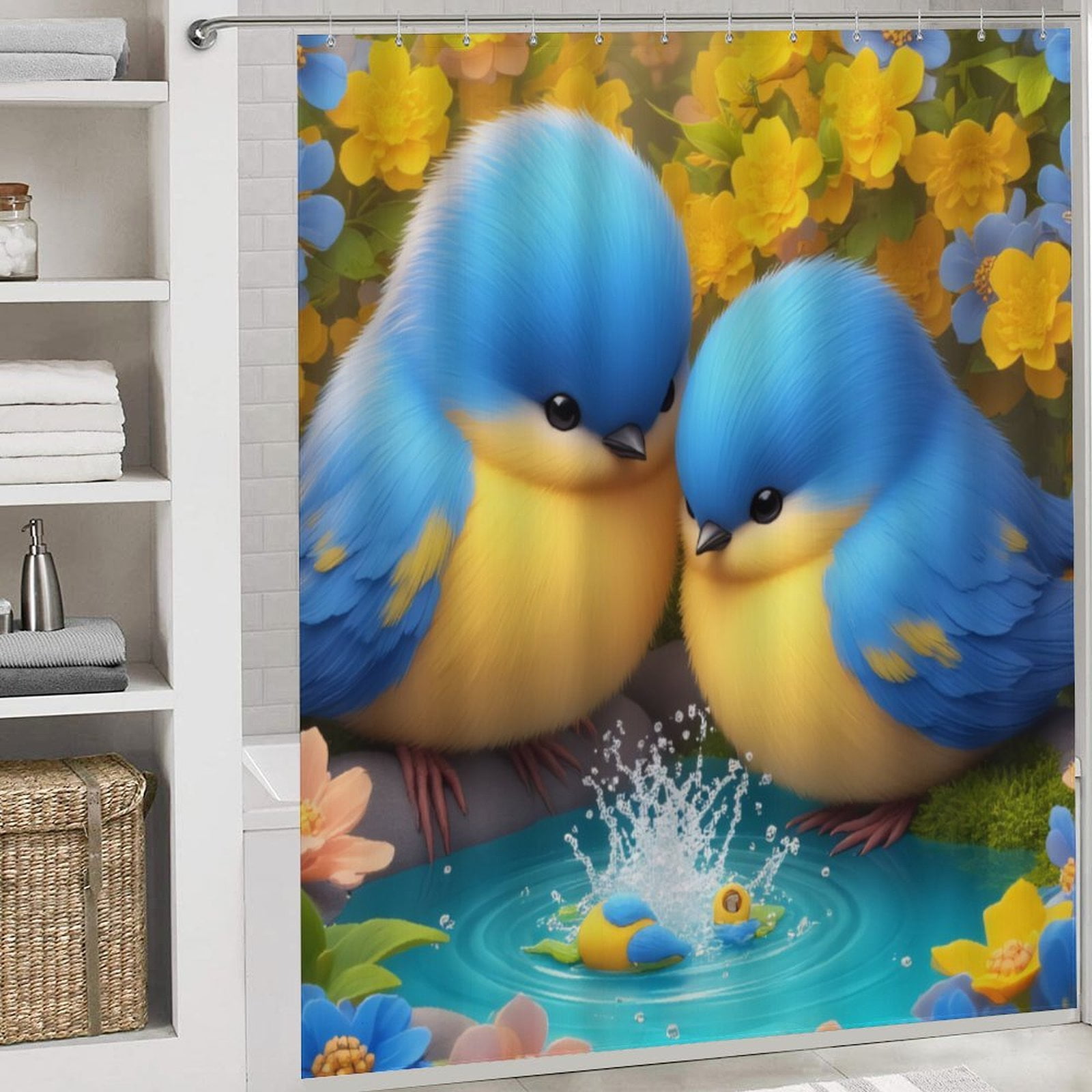 Chirping Bluebirds in Spring Garden Shower Curtain Bathroom Curtains ...