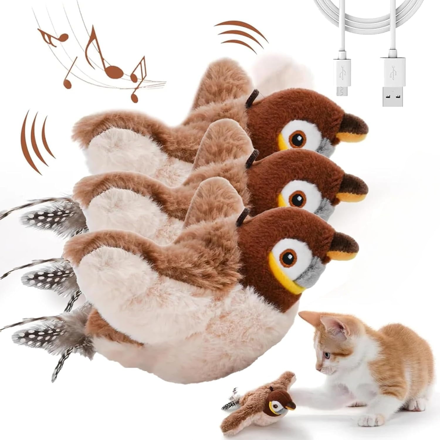 Chirppaws Flapping Bird,USB Rechargeable Motion-Activated Toy with ...