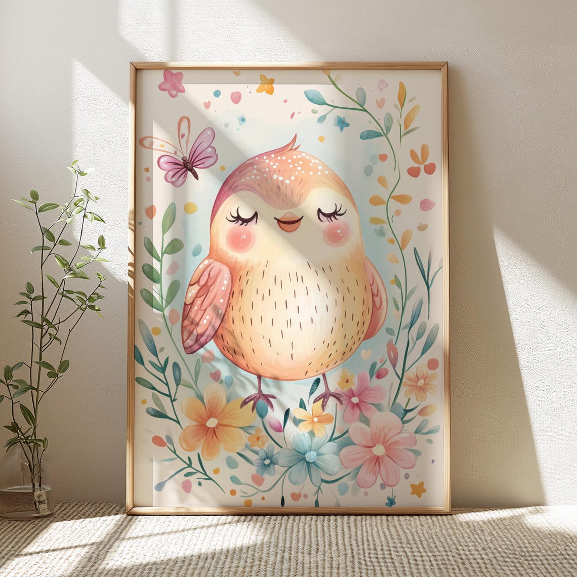 Chirpy Bird Wall Print, Wall Art, Room Decor, Colourful Wall Art Print ...