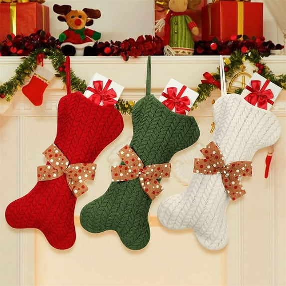 Chirstmas Decorations Wall hanging 3pcs Knitted Bone Hanging Bag Merry ...
