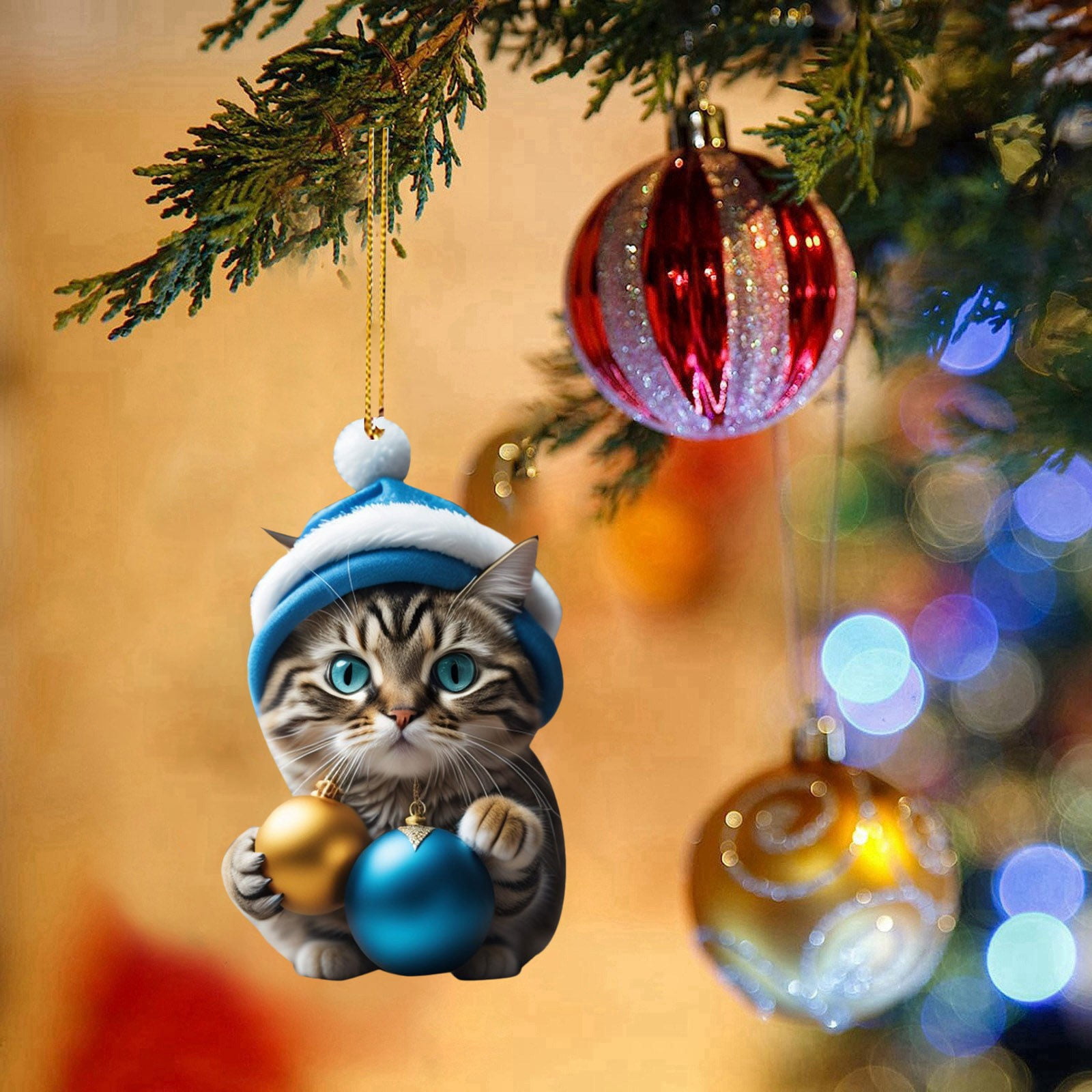 Chirstmas Decorations Wall hanging Christmas Cute Hatted Cat Pendant ...