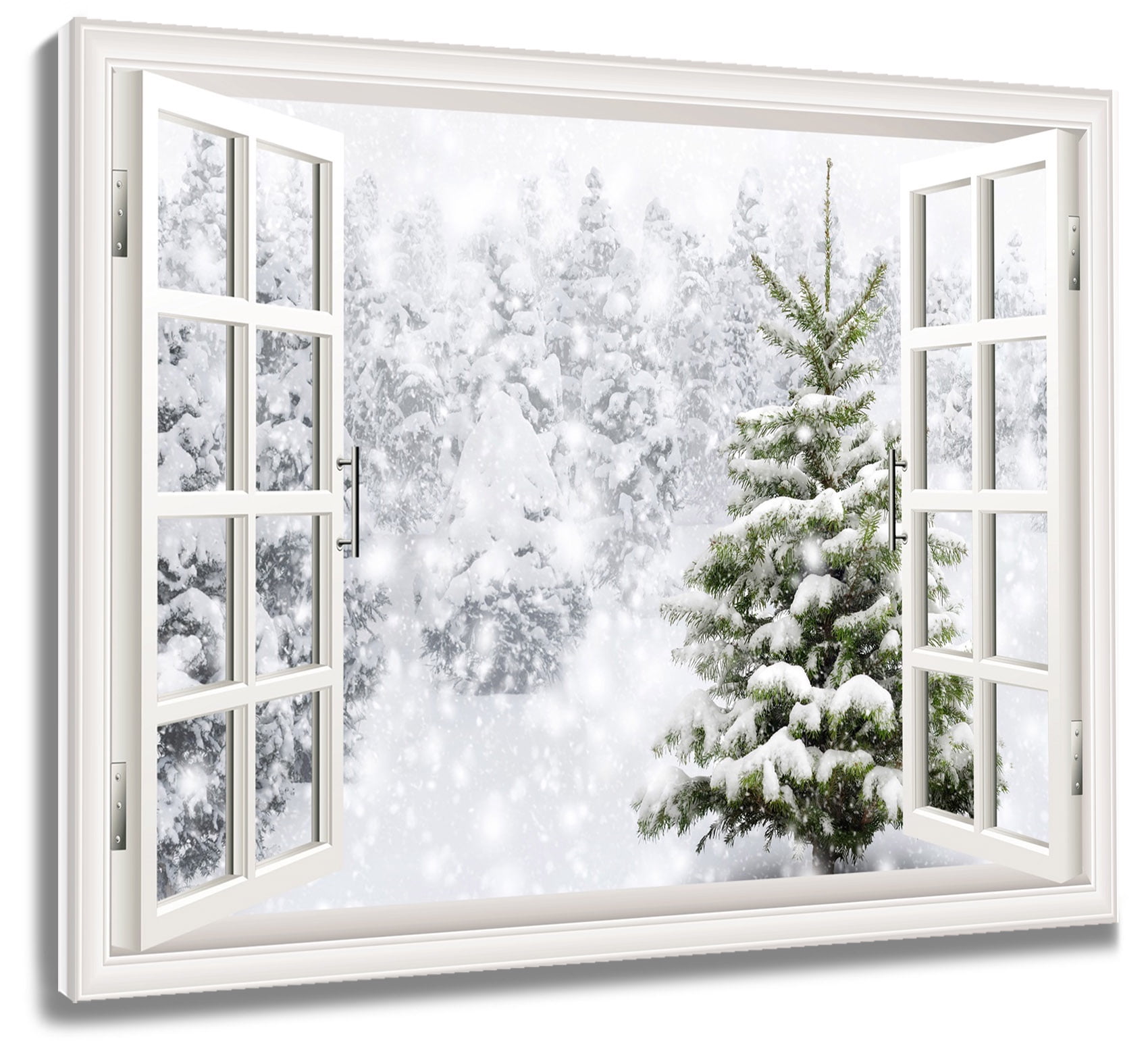 Chirstmas Winter Wall Art Green Pine Tree Forest in White Snow Outside ...