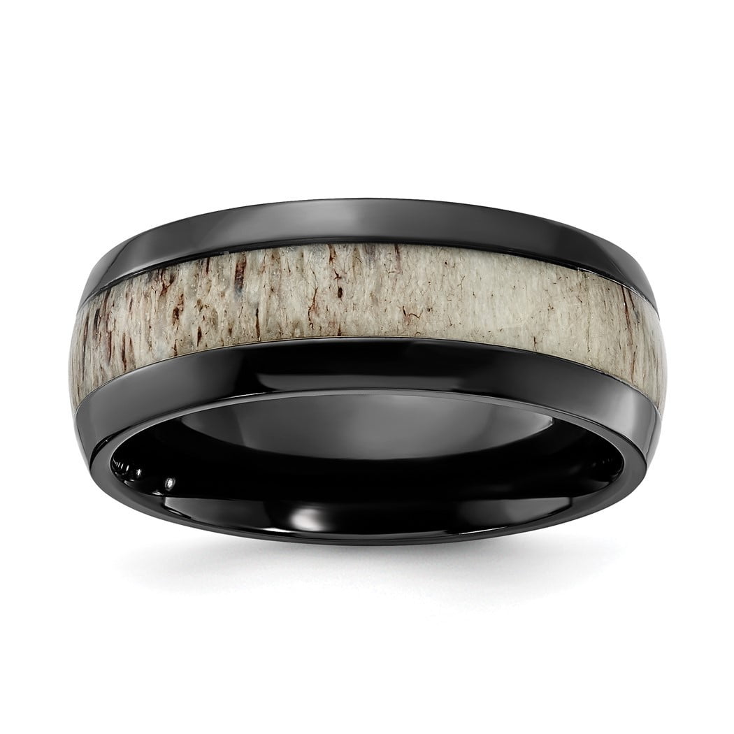 Chisel Black Zirconium Polished With White Antler Inlay 8.00mm Band ...
