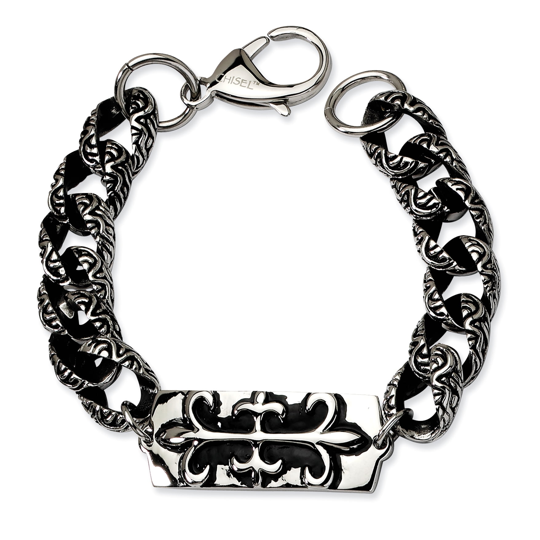 Chisel Stainless Steel Antiqued and Polished Fleur de Lis 9in Bracelet ...