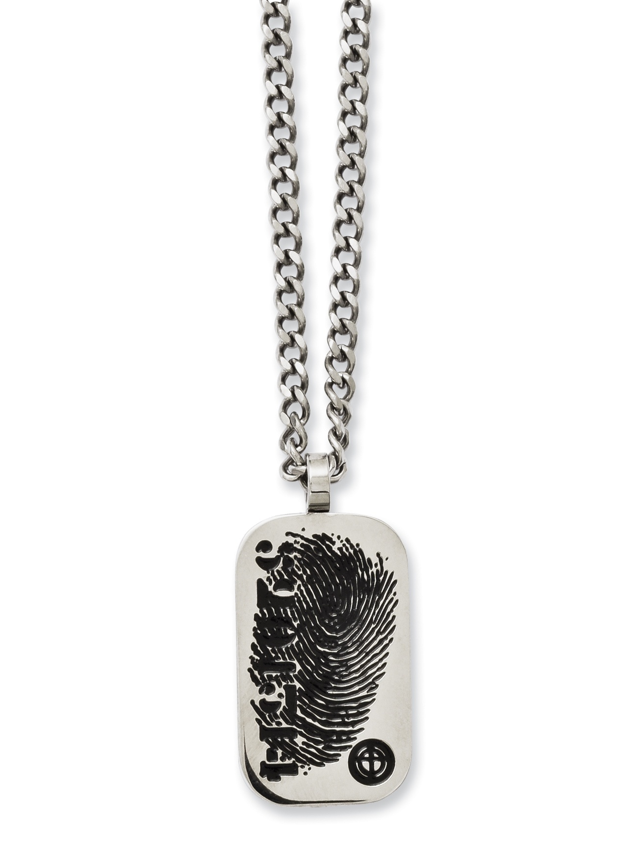 Chisel Stainless Steel & Black Enamel Reversible Black CZ Fingerprint ...