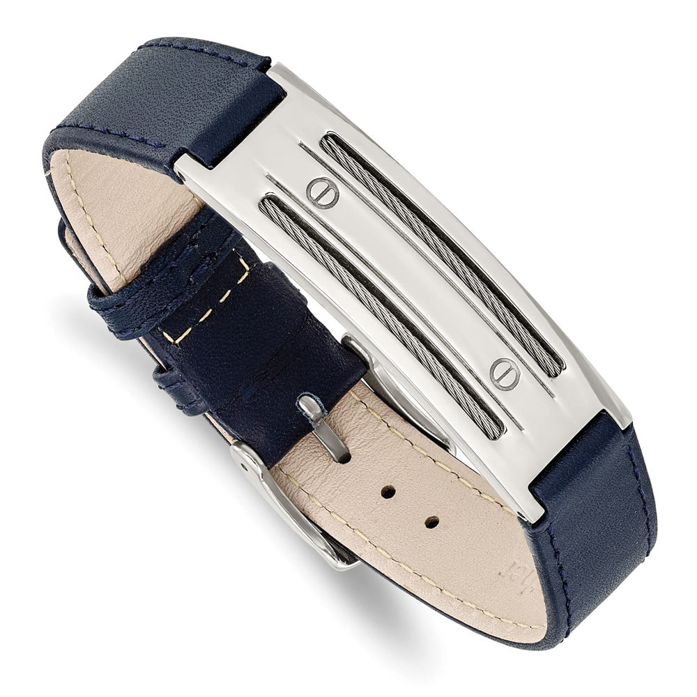 Chisel Stainless Steel Polished Blue Leather w/Wire Adjustable Buckle ...