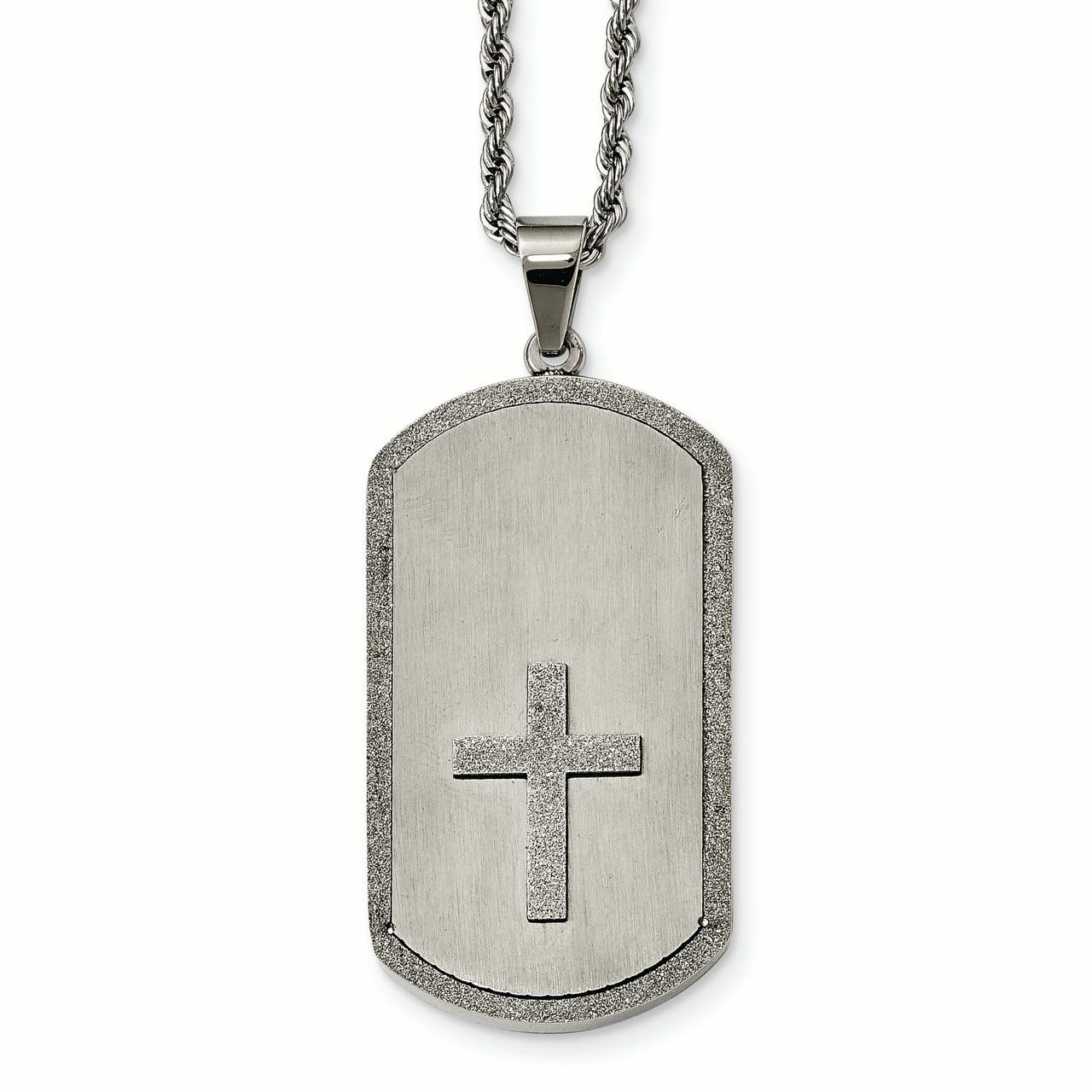 Chisel Stainless Steel Brushed Laser Cut Cross Dog Tag Necklace ...