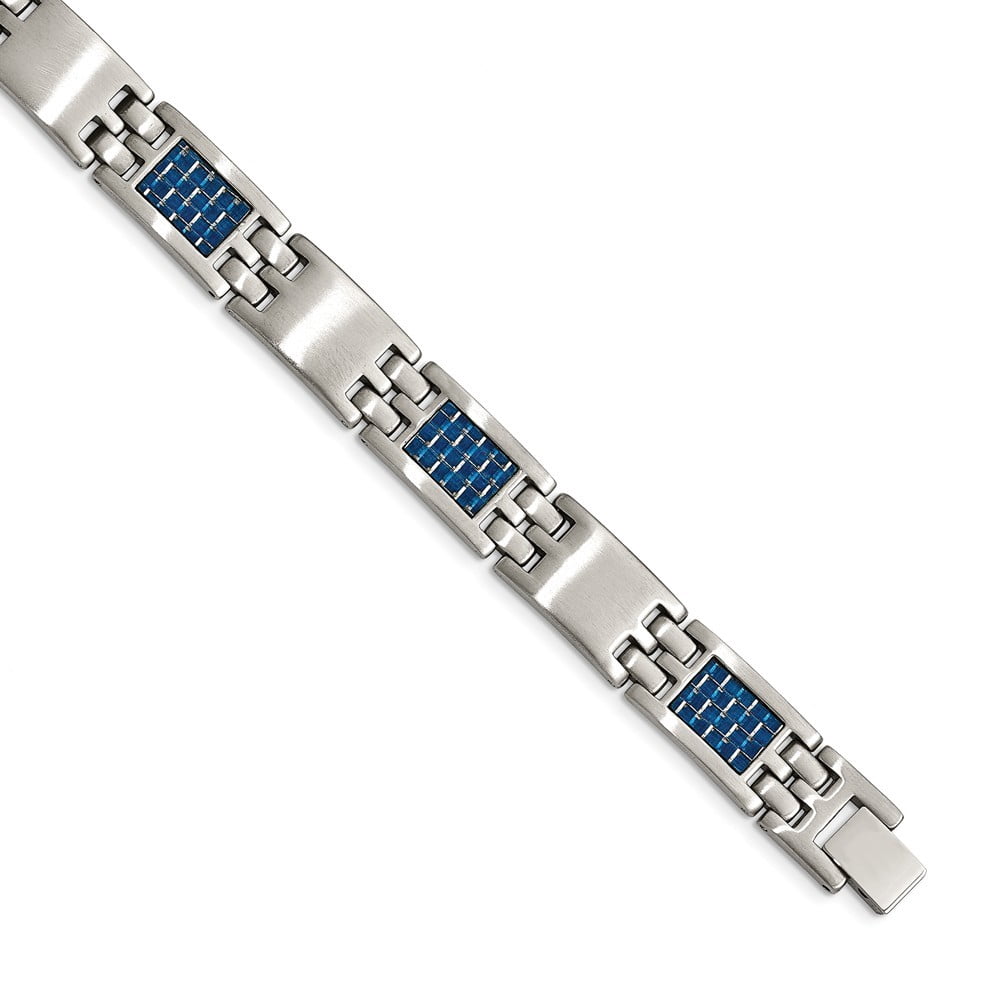 Chisel Stainless Steel Brushed With Blue Carbon Fiber Bracelet ...