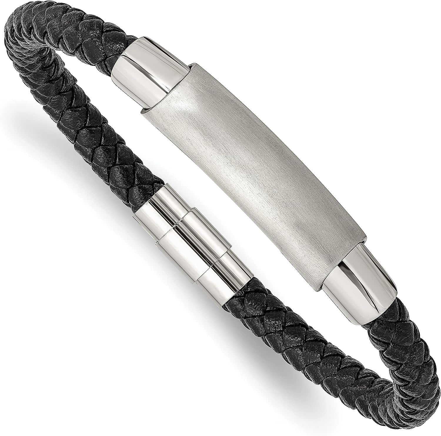 Chisel Stainless Steel Brushed and Polished Black Braided Leather ...