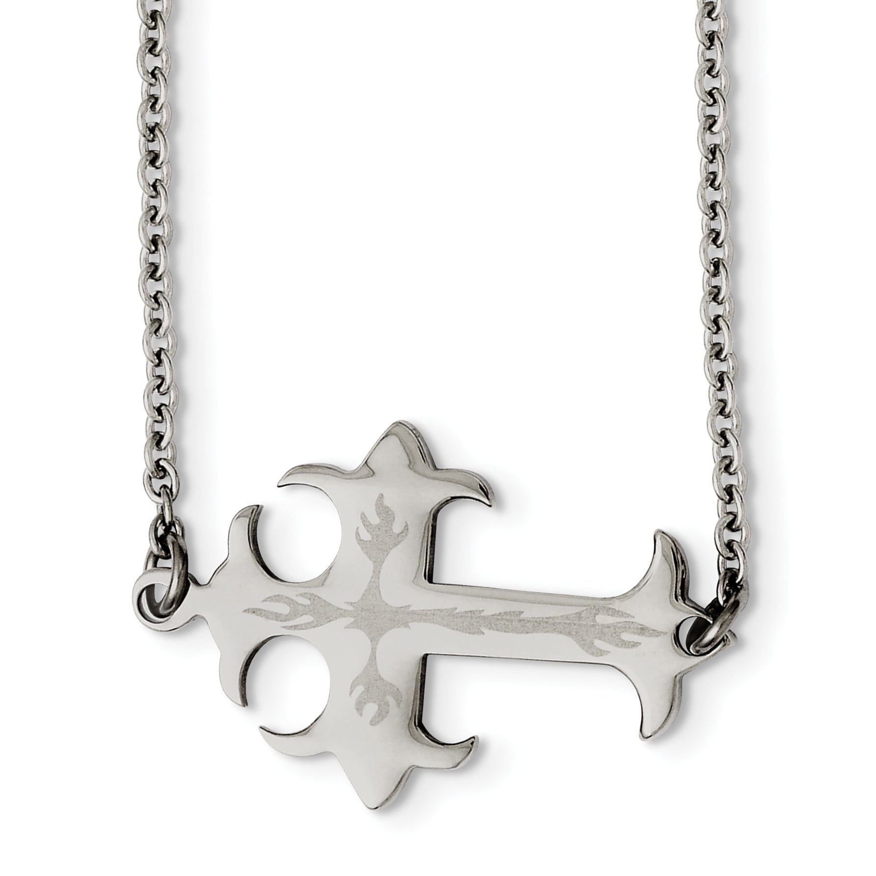 Chisel Stainless Steel Brushed and Polished Sideways Cross Pendant with ...