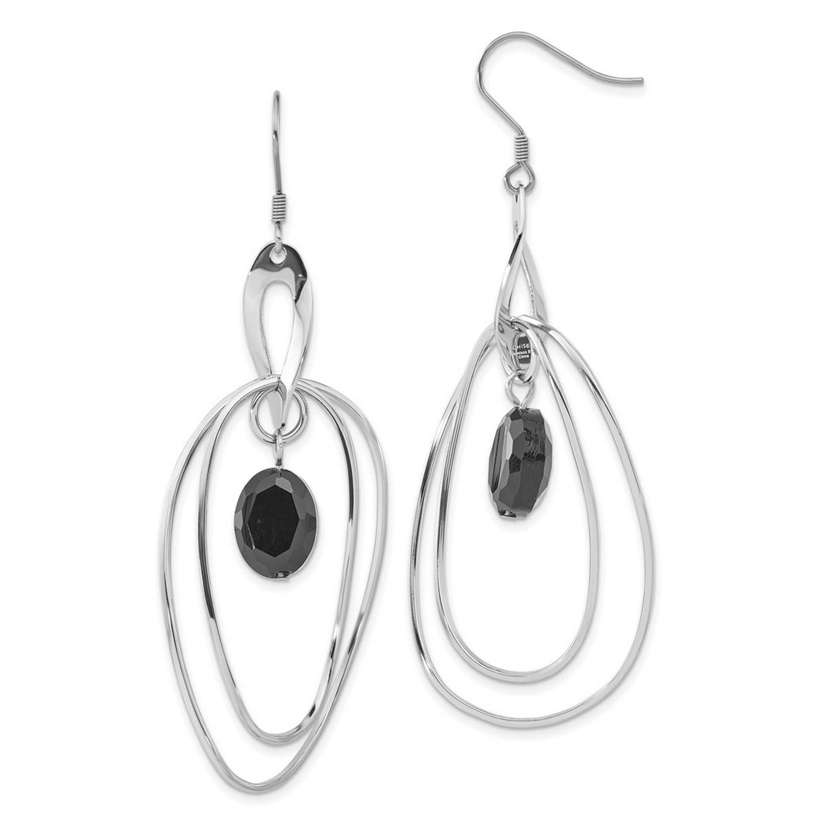 Chisel Stainless Steel Multiple Ovals with Black Glass Dangle Earrings ...