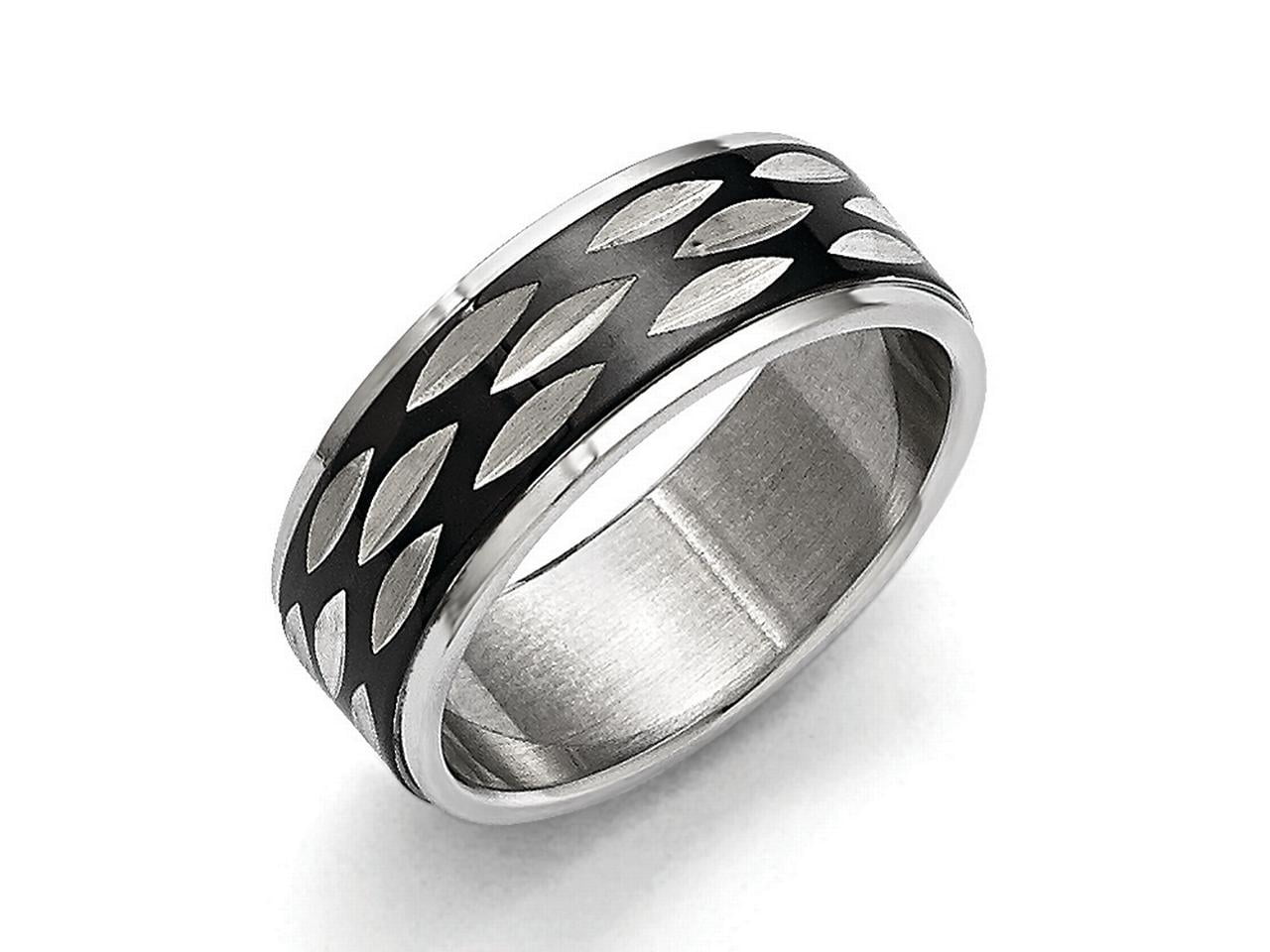 Chisel Stainless Steel Polished Black Ip-plated 8mm Grooved Ring Size 9 ...