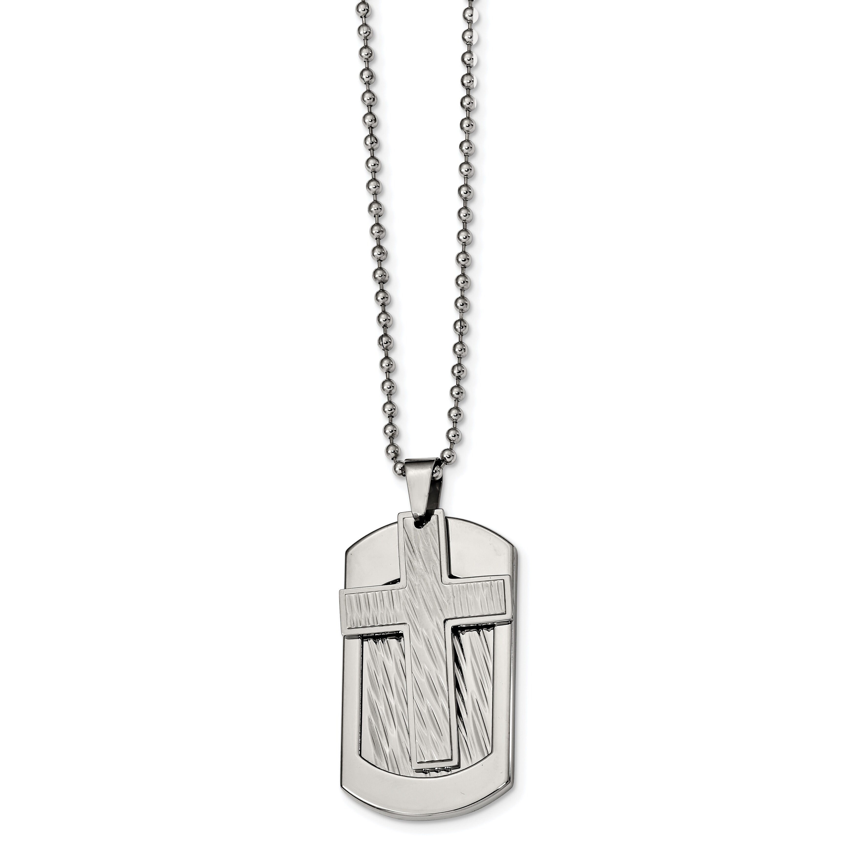 Chisel Stainless Steel Polished and Textured 2 Piece Cross Dog Tag on a ...
