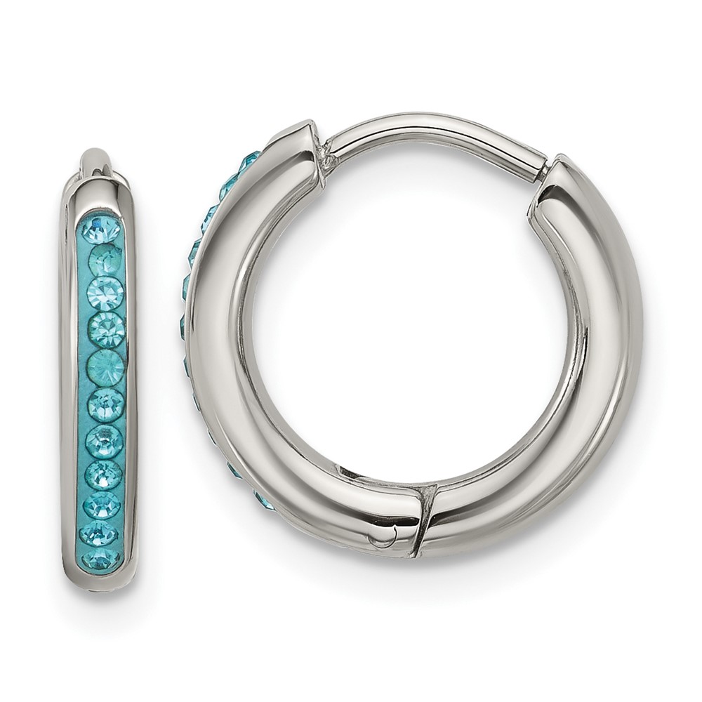 Chisel Stainless Steel Polished Preciosa Aqua Bohemica Crystal Hoop ...
