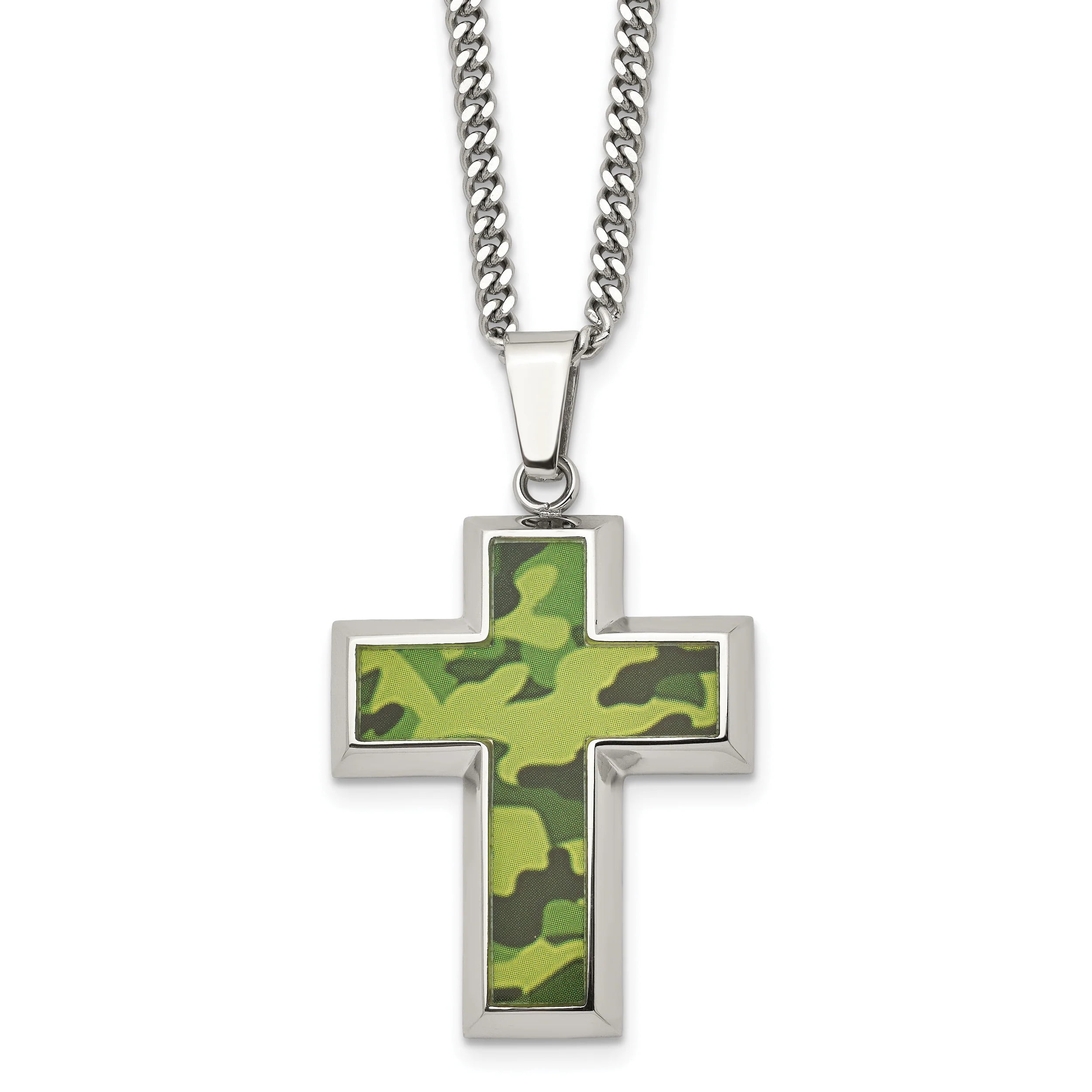 Chisel Stainless Steel Polished Printed Green Camo Under Rubber Cross ...