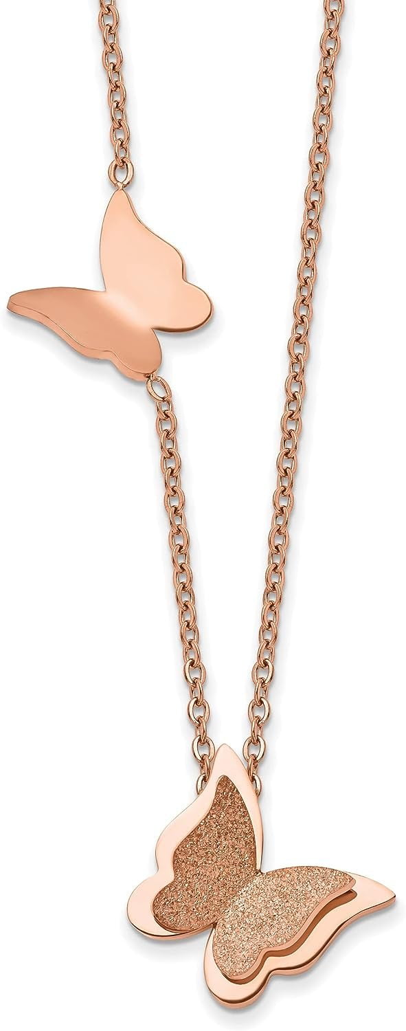 Chisel Stainless Steel Polished Rose IP-plated Diamond cut Butterflies ...