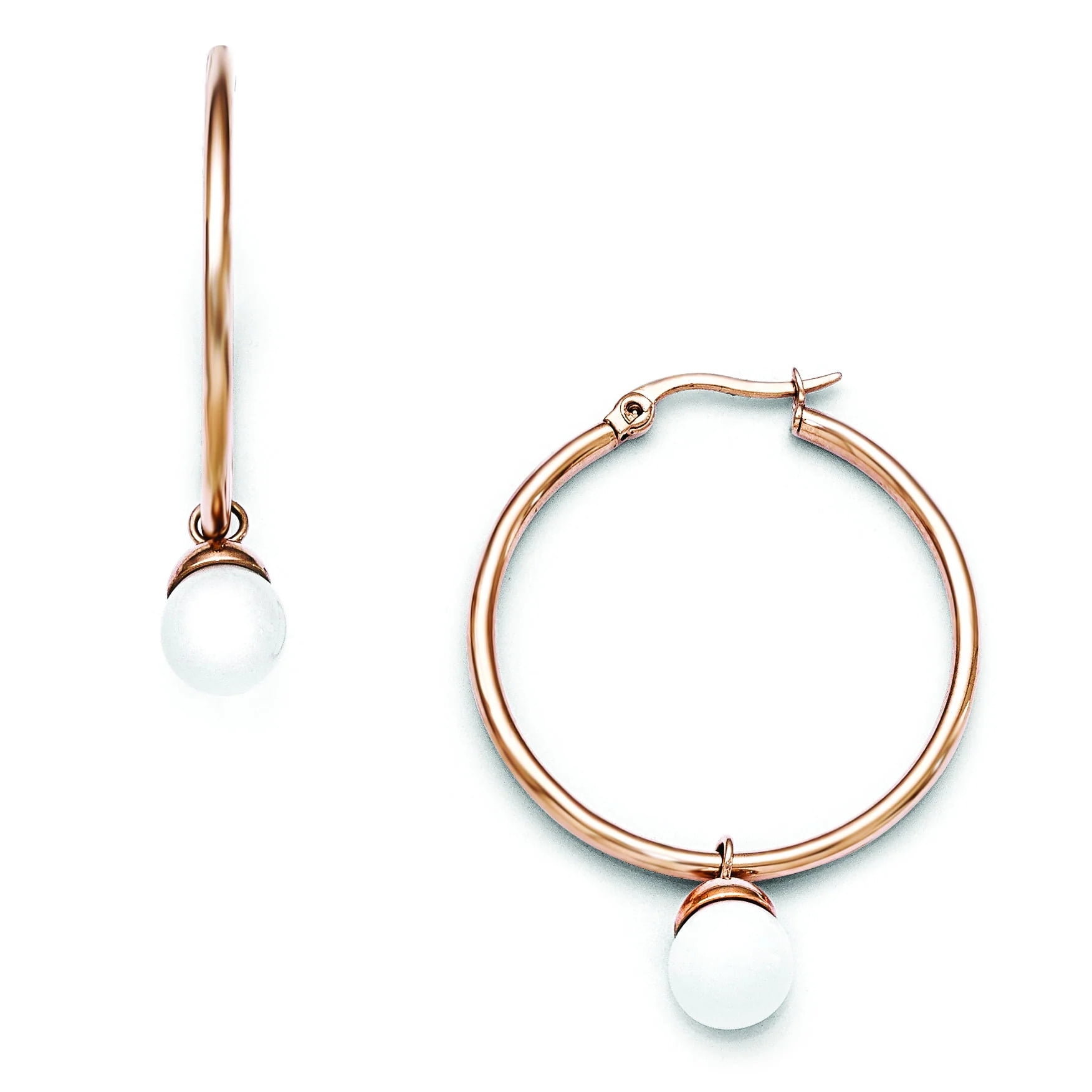 Chisel Stainless Steel Polished Rose IP-plated with White Jade Dangle ...