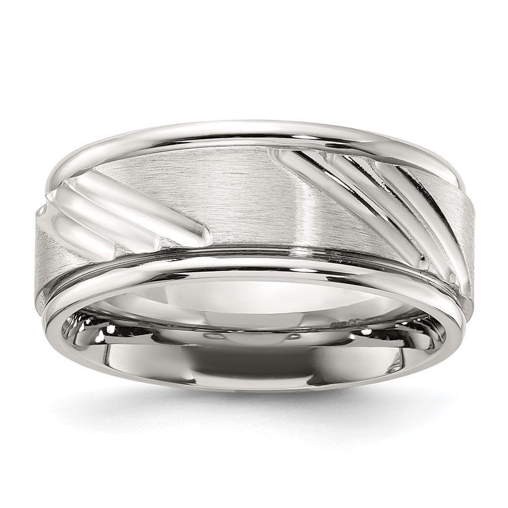 Chisel Stainless Steel Polished with Brushed Center Grooved 9.00mm Band ...