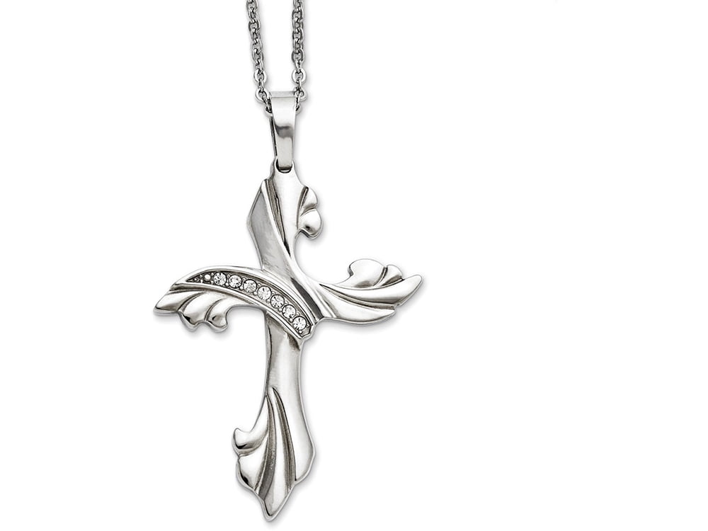 Chisel Stainless Steel Polished with CZ Swirl Cross Pendant on a 20 ...