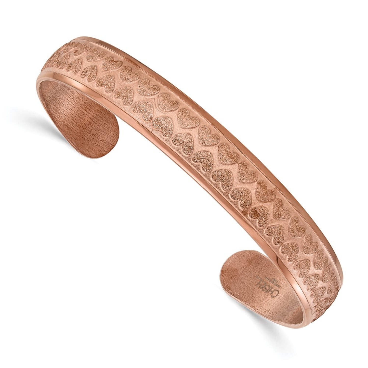 Chisel Stainless Steel Rose IP-Plated Laser Cut Heart Cuff Bangle ...