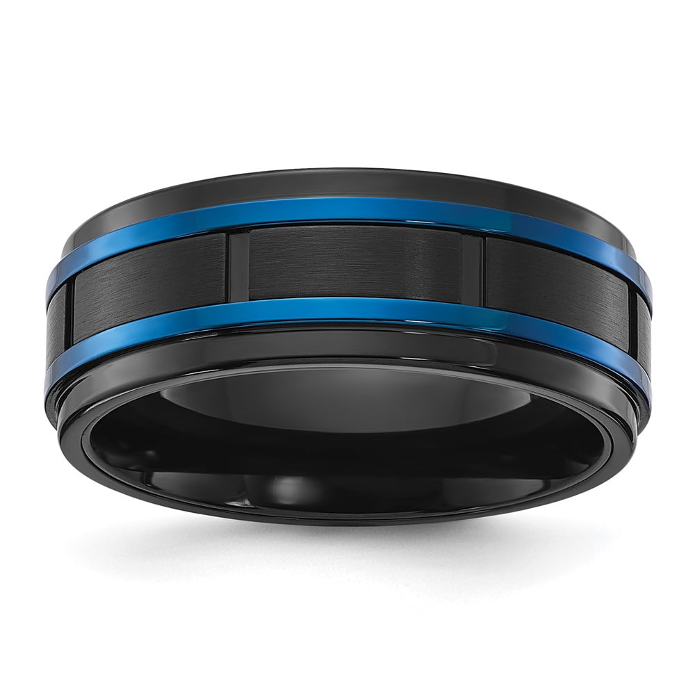 Chisel Titanium Brushed and Polished Black and Blue IP-plated 8mm Band ...