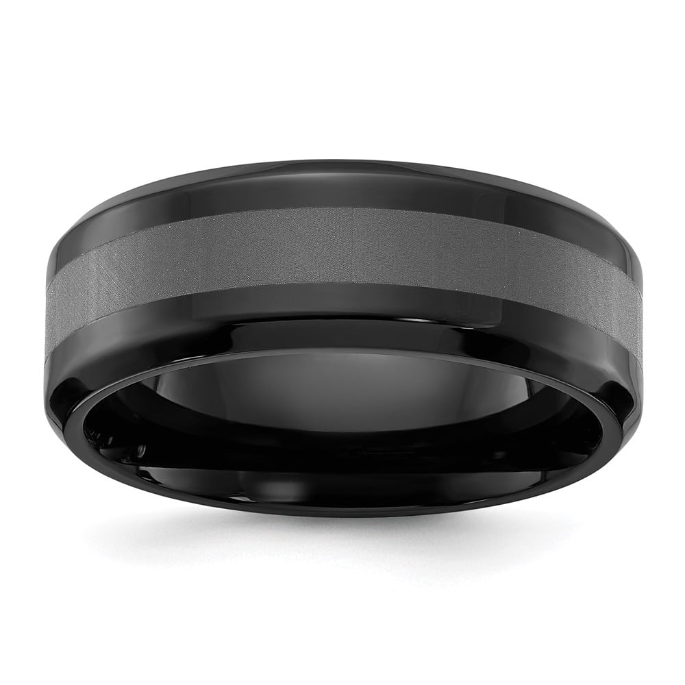 Chisel Titanium Polished Black IP-plated Brushed Center 8mm Band Size ...