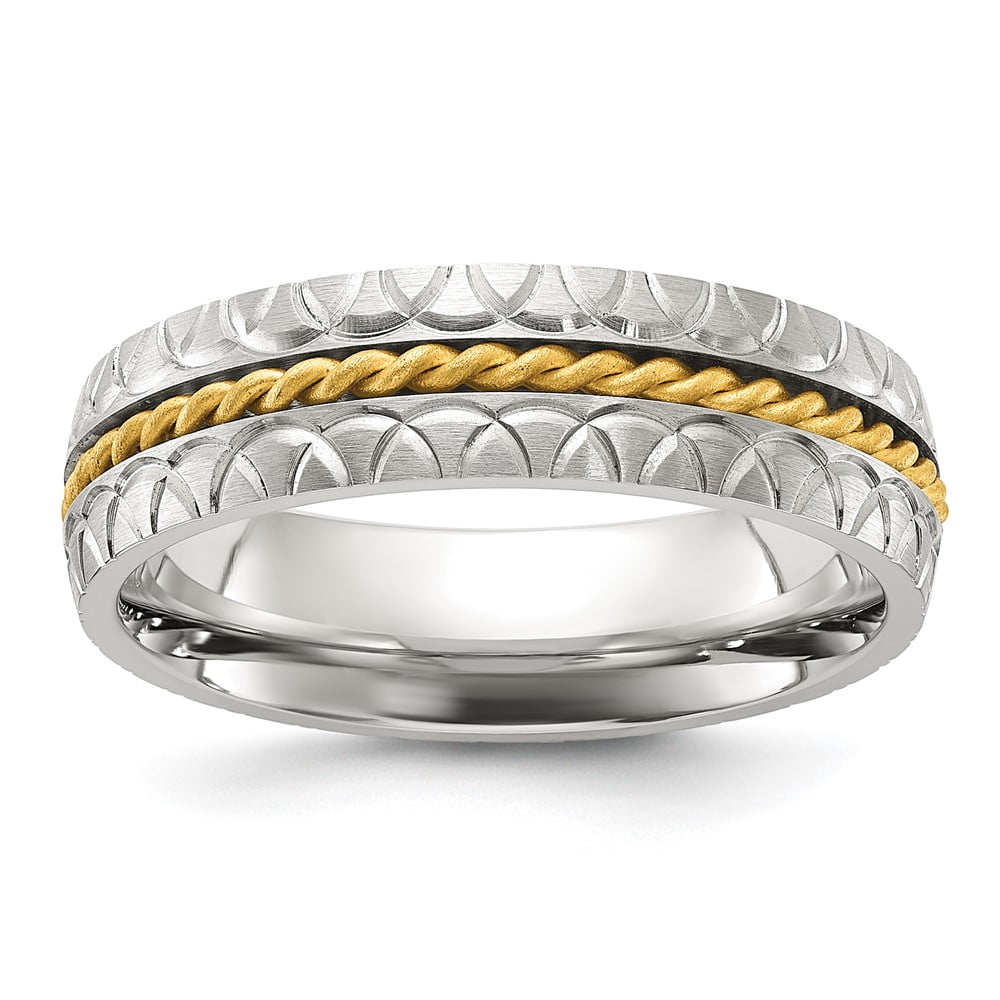 Chisel Titanium Polished and Textured Yellow IP-plated Center 6mm Band ...