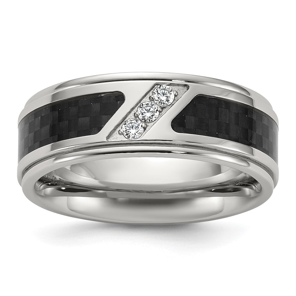 Chisel Titanium Polished with Black Carbon Fiber Inlay and CZ 8mm Band ...