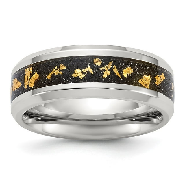 Chisel Titanium Polished with Black and Gold Foil Inlay 8mm Band ...