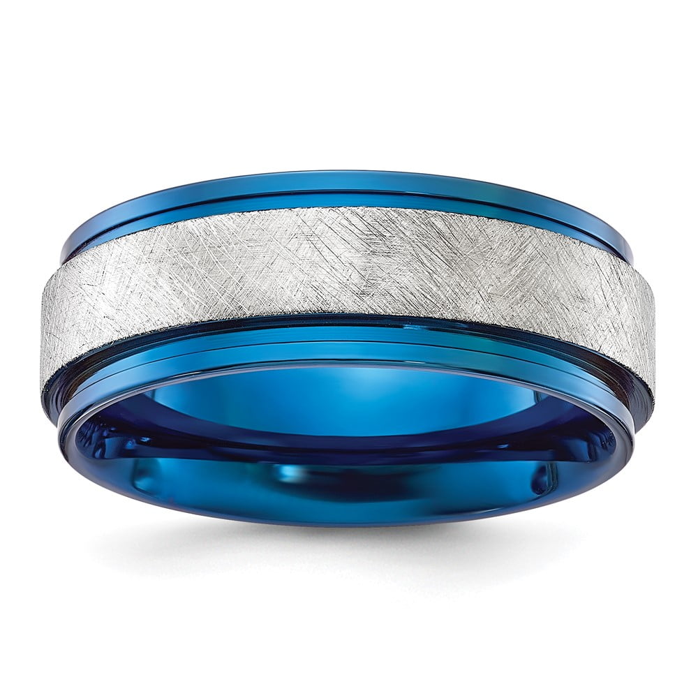 Chisel Titanium Polished with Brushed Center Blue IP-plated 8mm Band ...