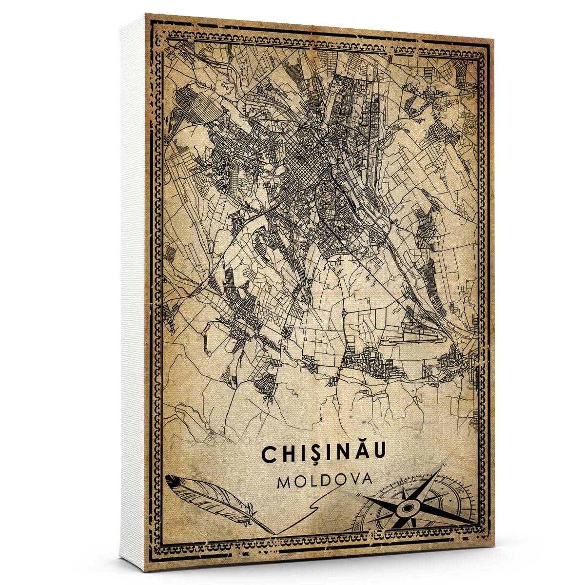 Chisinau Vintage Map Prints Canvas, Mova Map Art Canvas, Canvas ...