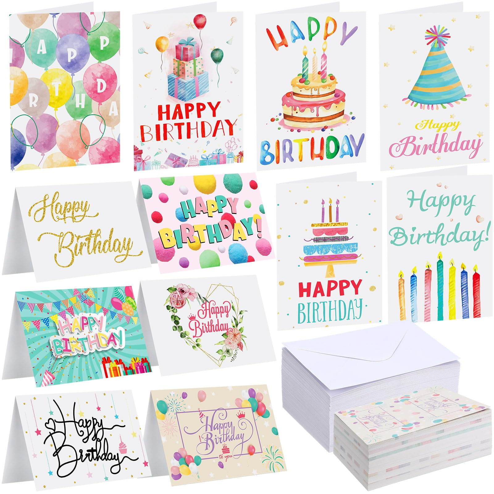 Chivertion 120 Pcs Happy Birthday Cards SMRBulk with 120 Envelopes 12 ...