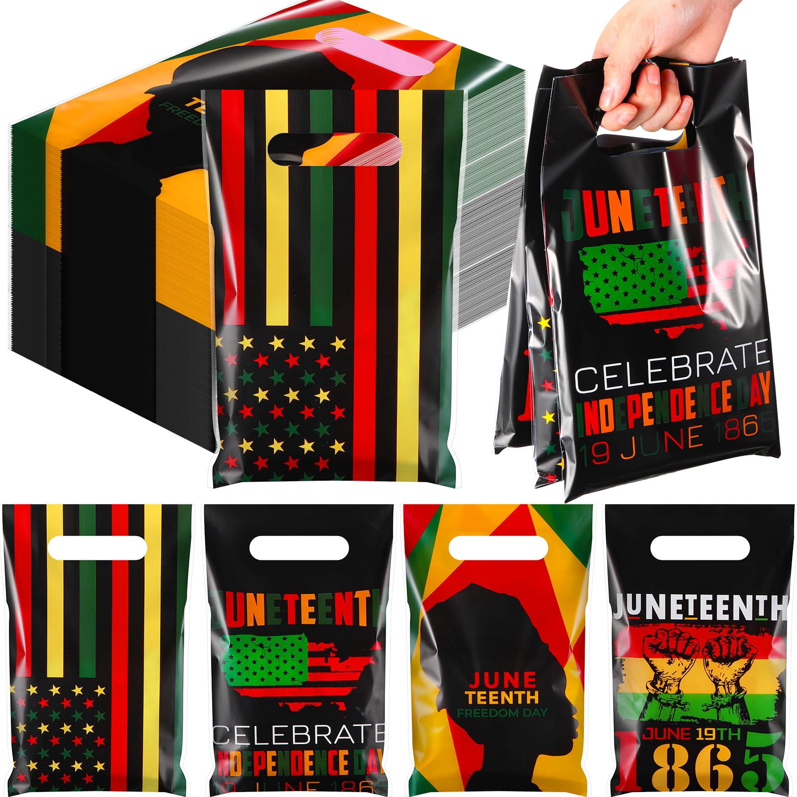 Chivertion 200 Pieces Plastic TSF6 Juneteenth Gift Bags Bulk African ...