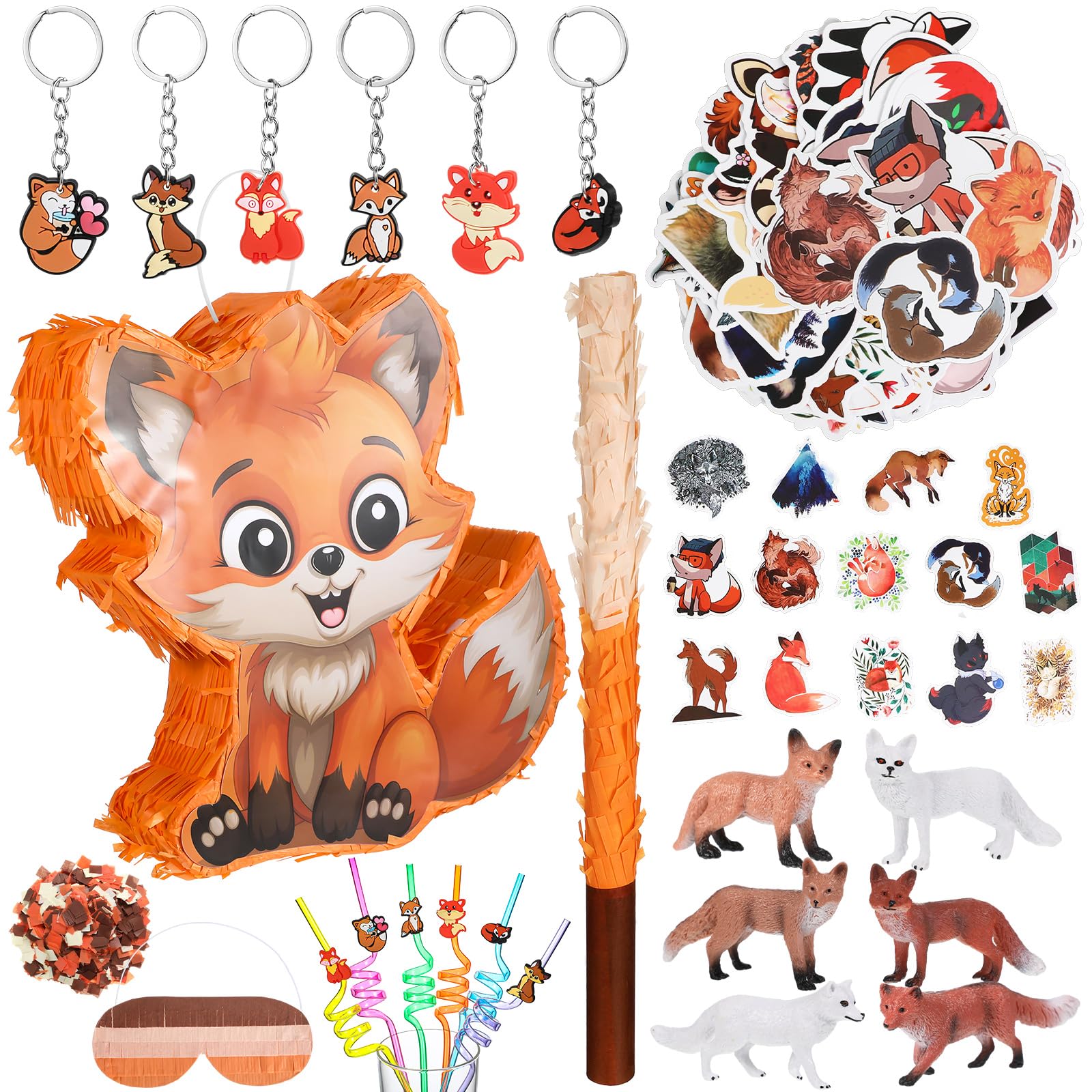 Chivertion Fox Piñata Set with Blindfold Confetti and Stick for Fox ...