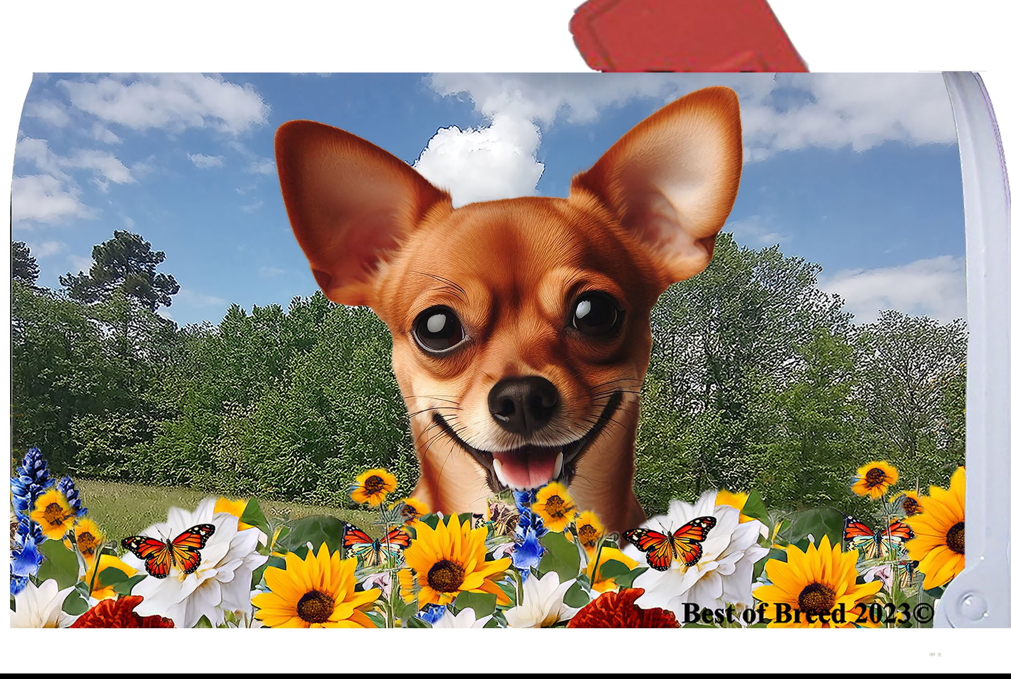 Chiweenie Red/White - Best of Breed Summer Flowers Mailbox Cover Hi ...