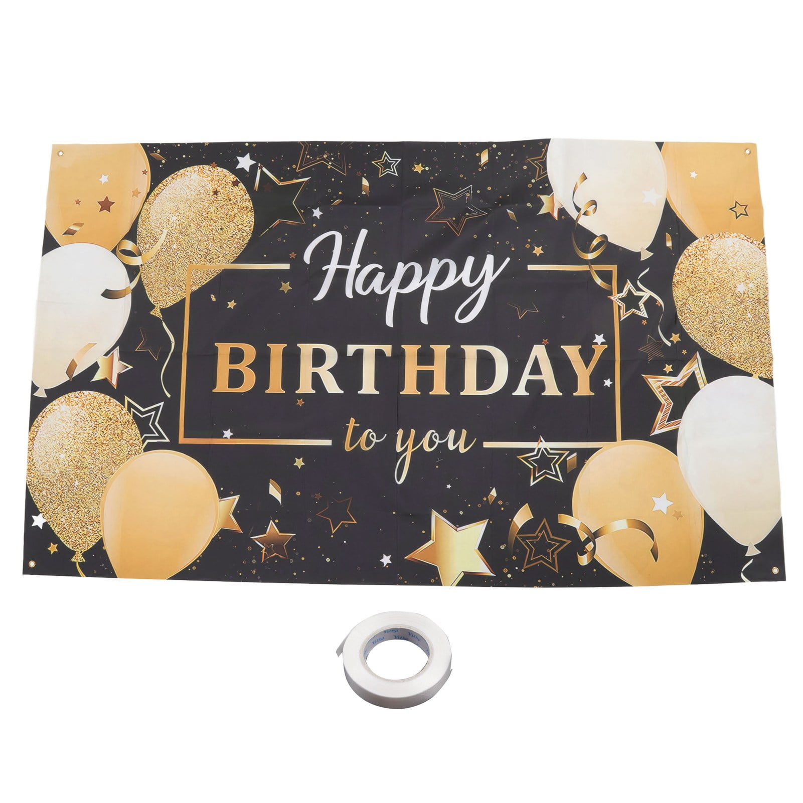Chiyuantao Happy Birthday Backdrop Banner Large Black and Gold Balloon Glitter Birthday Backdrop ...