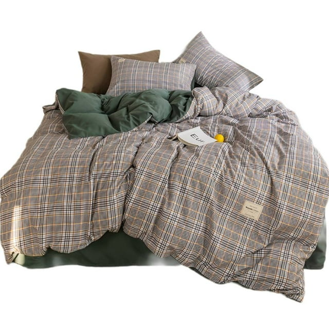 ChliEarime Heicatte Checker Duvet Set, Gray Check Plaid Pattern Printed ...