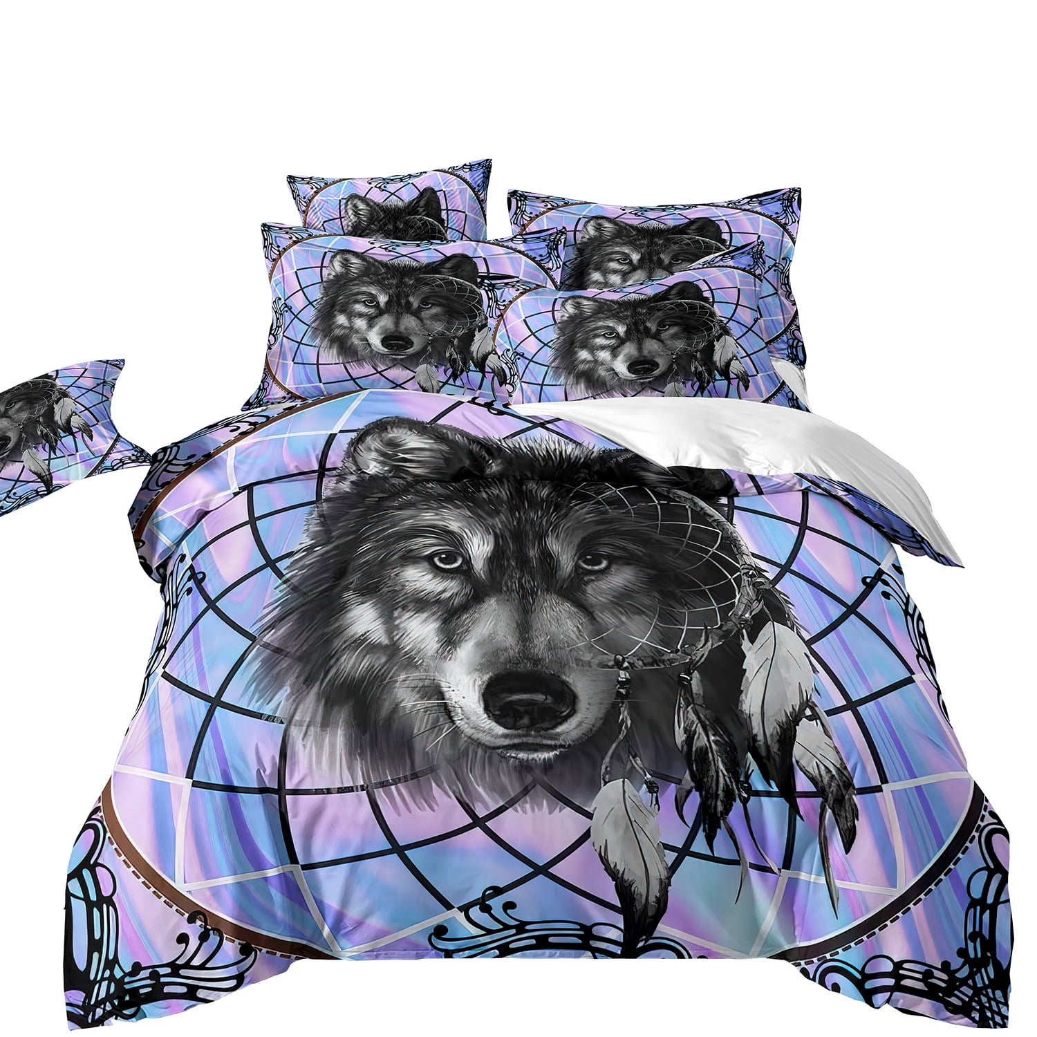 ChliEarime Heicatte Moon Wolf Comforter Set King Size 3 Piece Animal ...