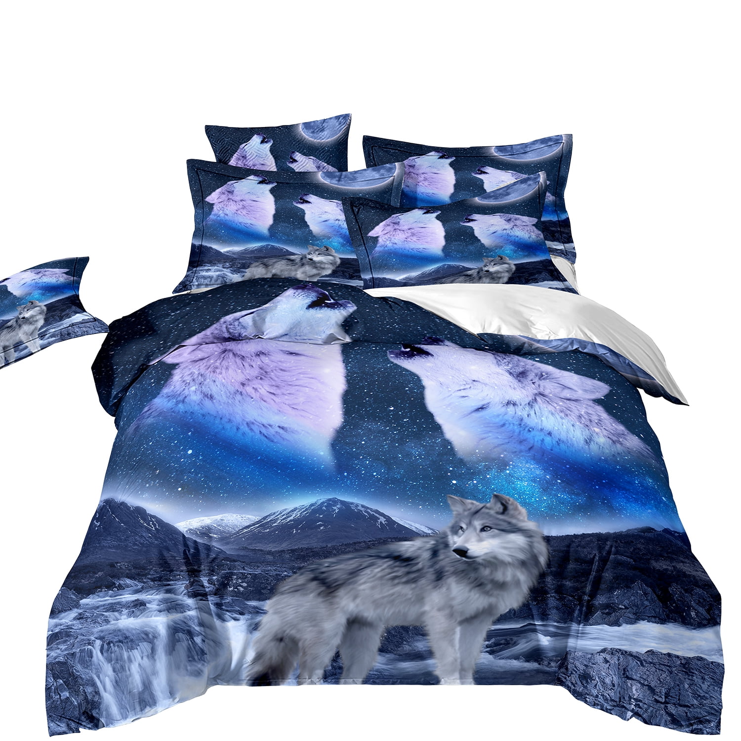 ChliEarime Heicatte Moon Wolf Comforter Set King Size 3 Piece Animal ...